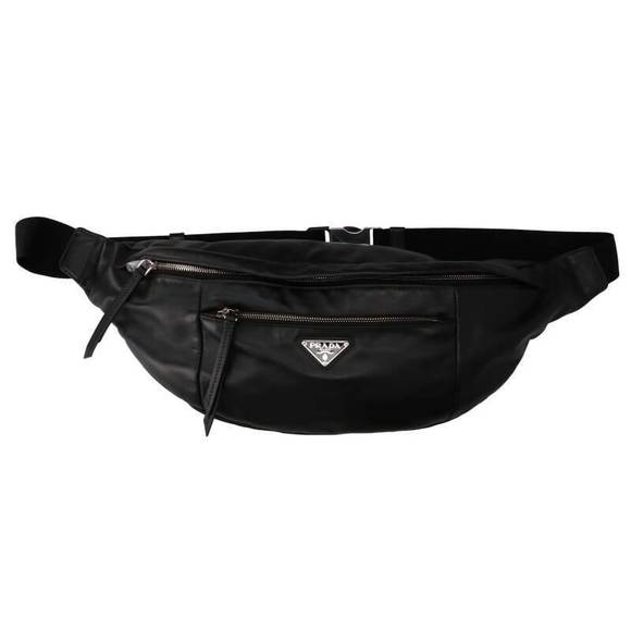 Prada | Bags | Prada Triangle Bumbag Leather Waist Bag Black Body Bag ...